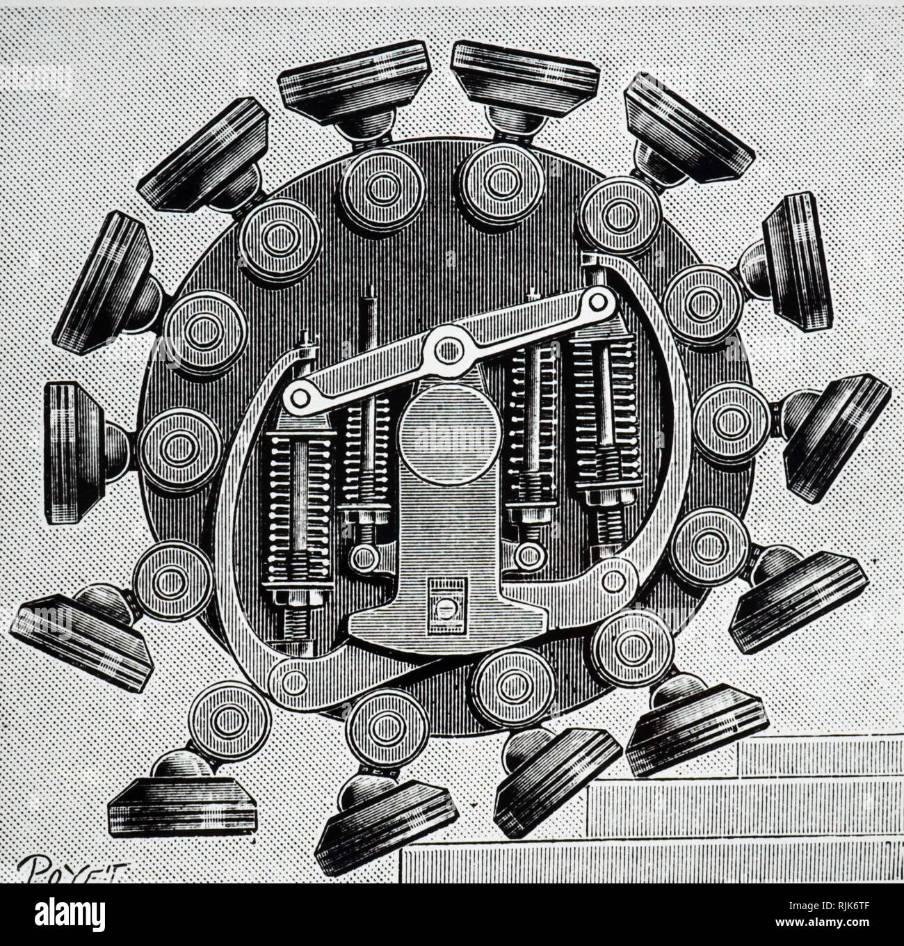 An engraving depicting a wheel with feet used on a road engine that ...