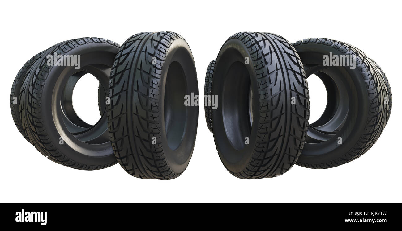 Group black tires, isolated Stock Photo - Alamy