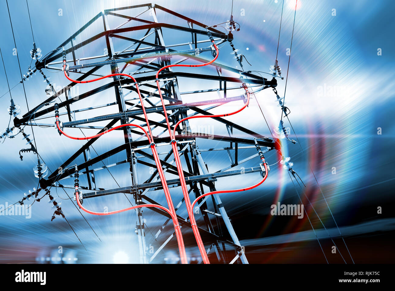 Pylon. Concept of electricity and energy.Technology and environment ...