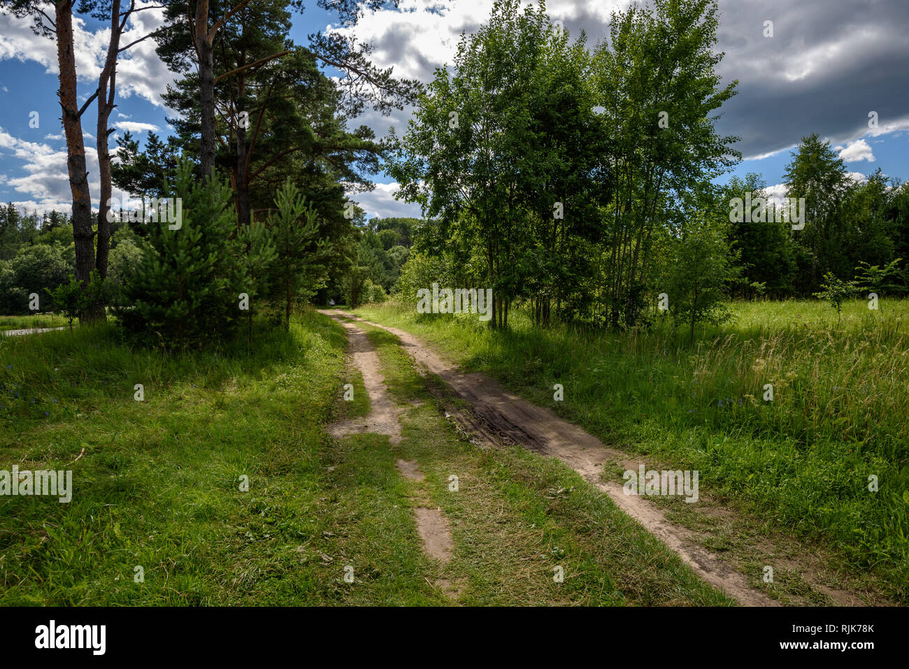 empty country gravel road with mud puddles and bumps. dirty road ...