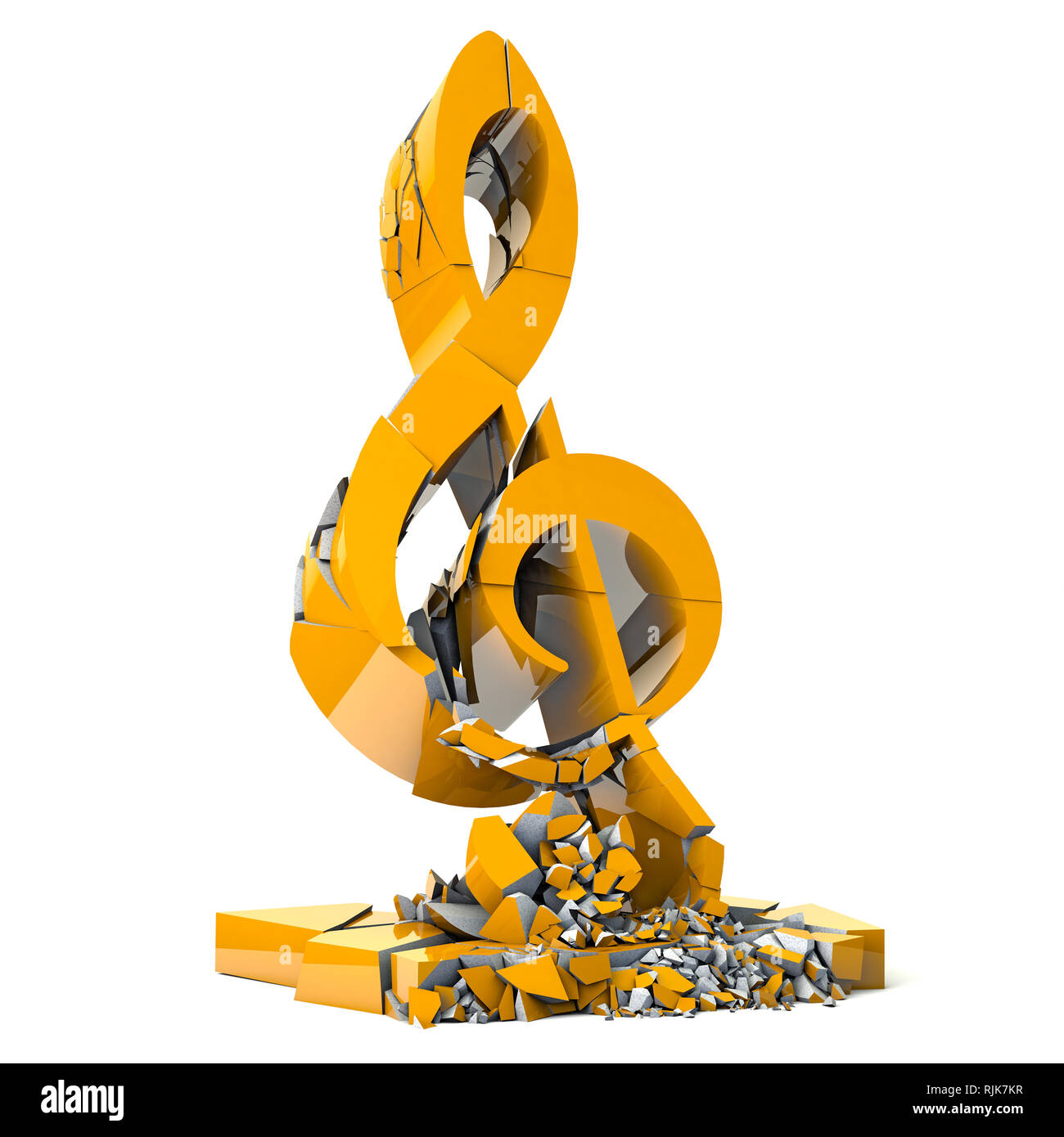 Broken and cracked treble clef sign on white background. Music concept ...