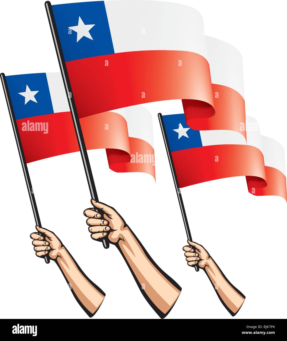 Chile flag and hand on white background. Vector illustration Stock ...