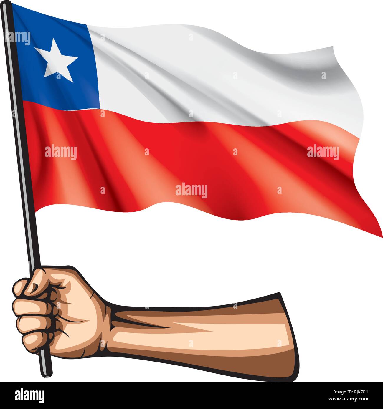 Chile flag and hand on white background. Vector illustration Stock ...