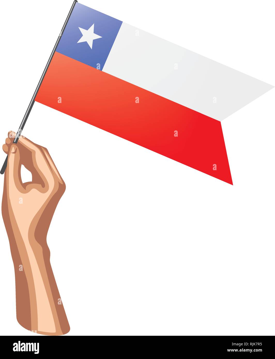 Chile flag and hand on white background. Vector illustration Stock ...