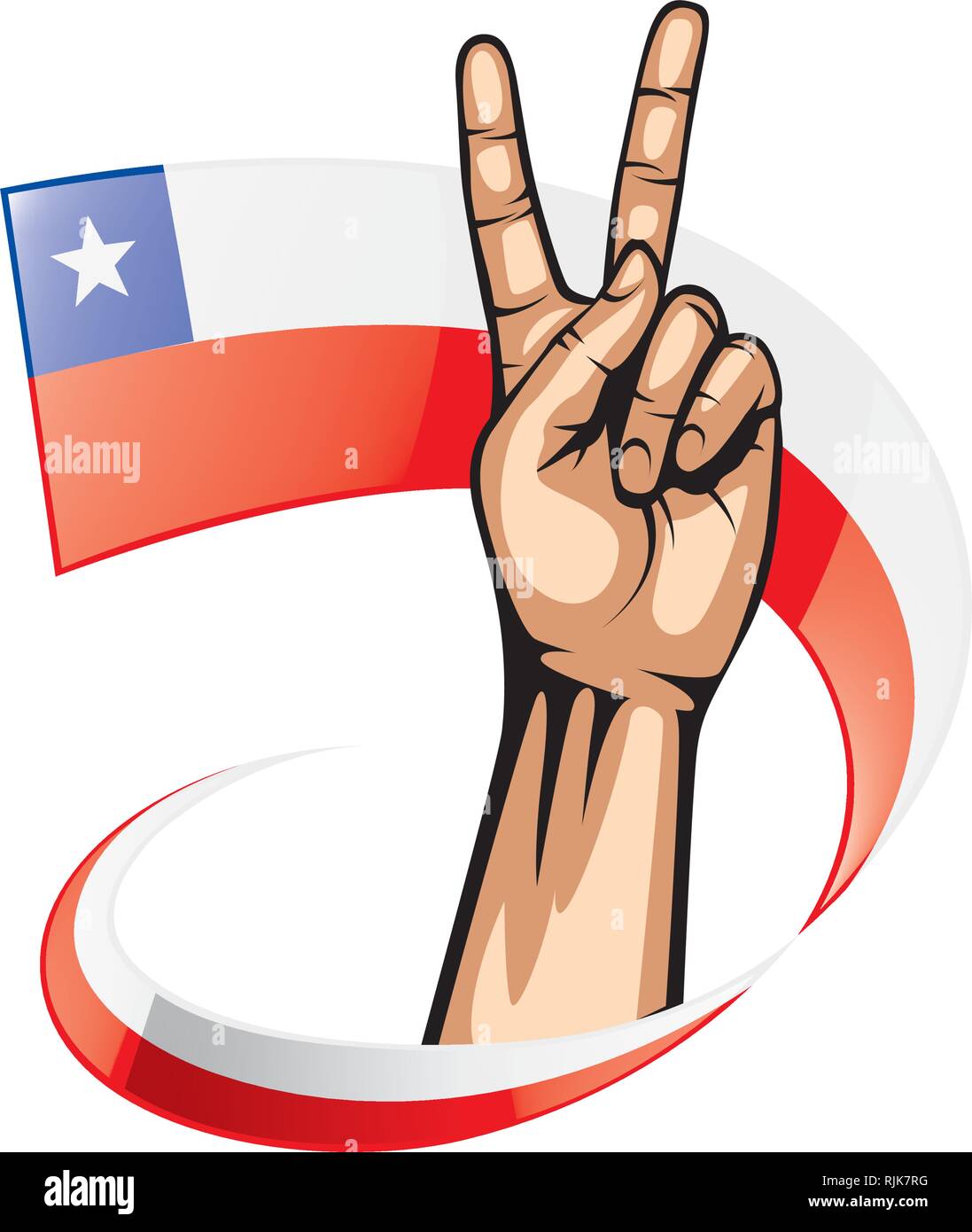 Chile flag and hand on white background. Vector illustration Stock ...