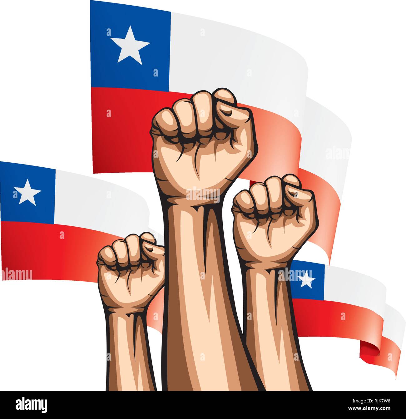 Chile flag and hand on white background. Vector illustration Stock ...