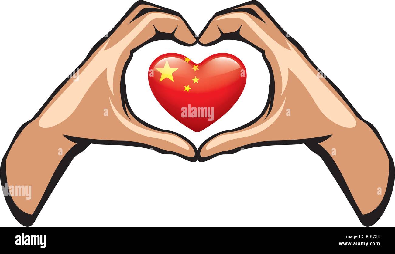 China flag and hand on white background. Vector illustration Stock ...