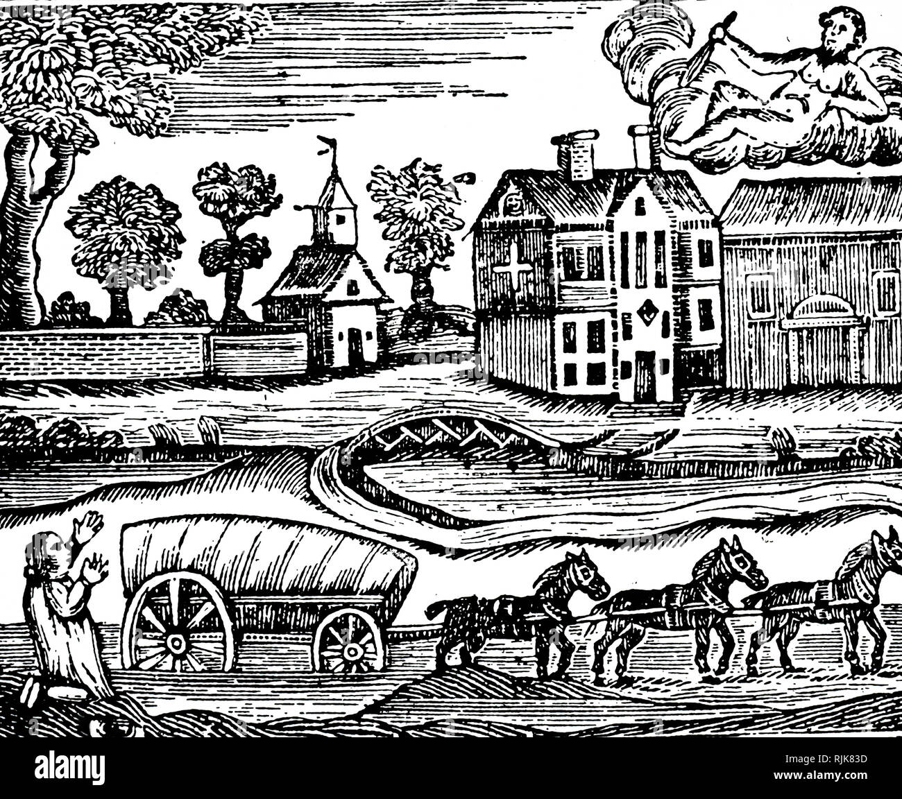 A woodcut engraving depicting a Hercules and the Wagoner. The Wagoner ...