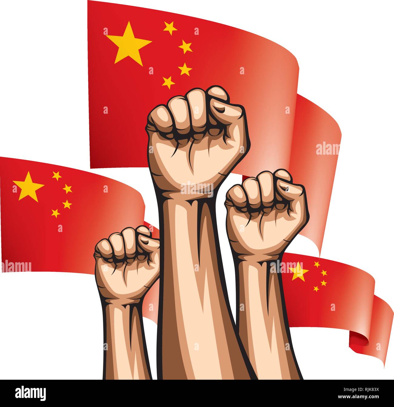 China flag and hand on white background. Vector illustration Stock ...