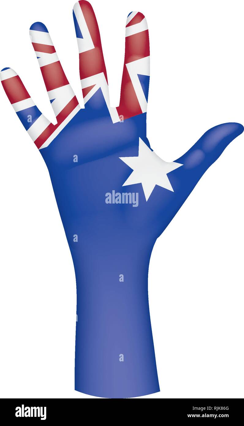 Australia flag and hand on white background. Vector illustration Stock ...