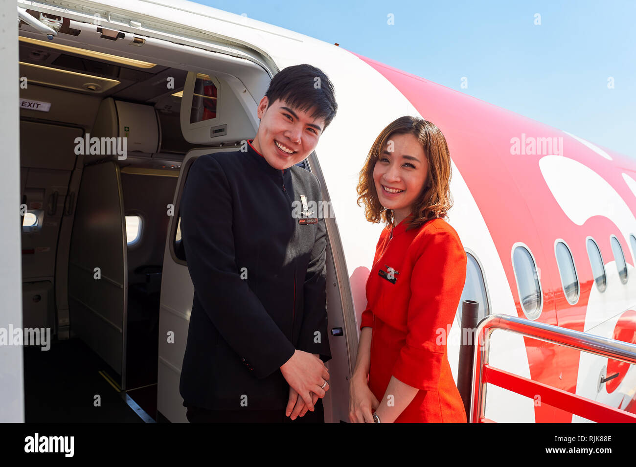 PATTAYA, THAILAND - FEBRUARY 26, 2016: crew members meet passengers of ...