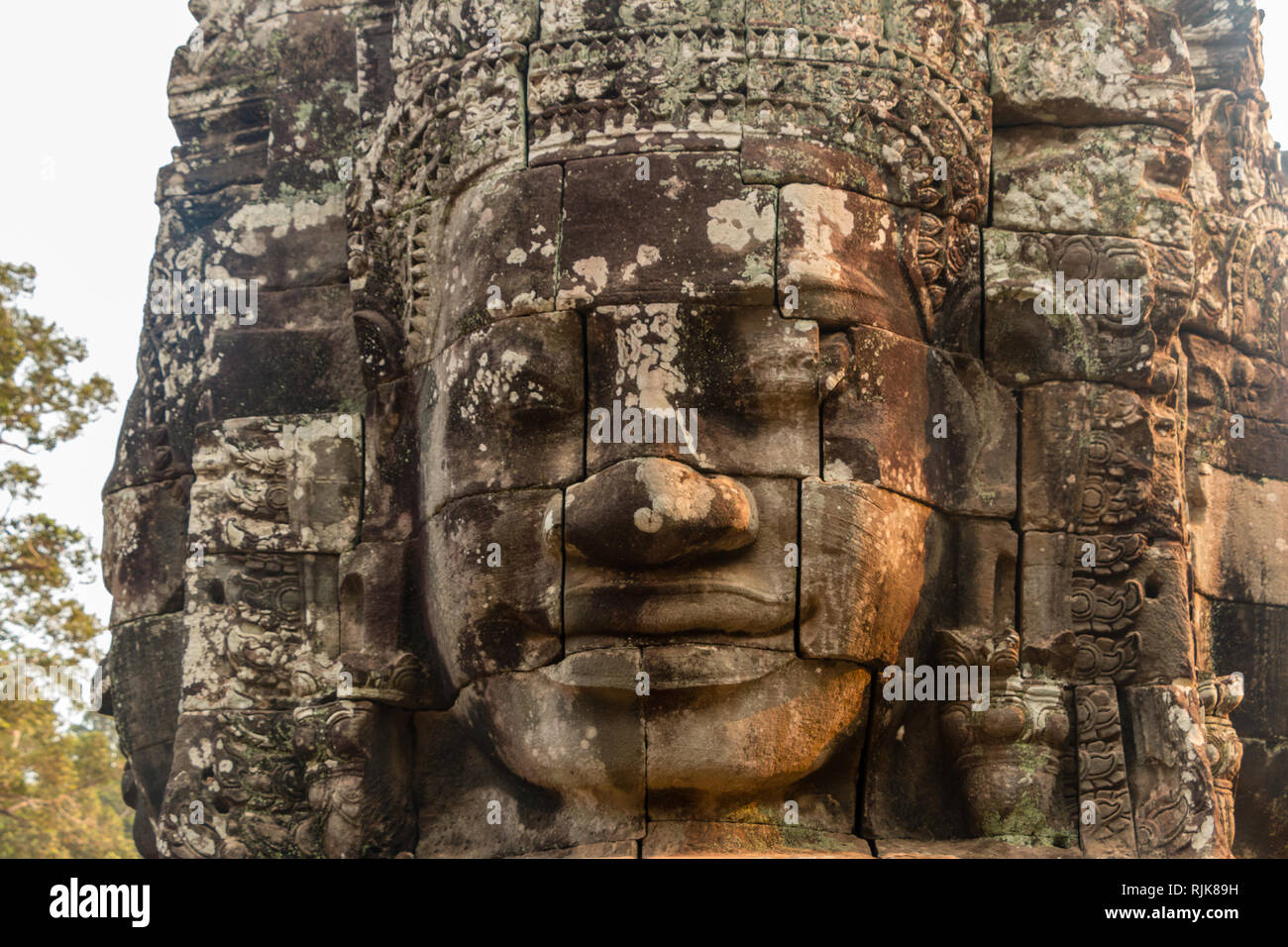 Carved stone giant face at Bayon temple , Angkor Wat, Siem Reap ...