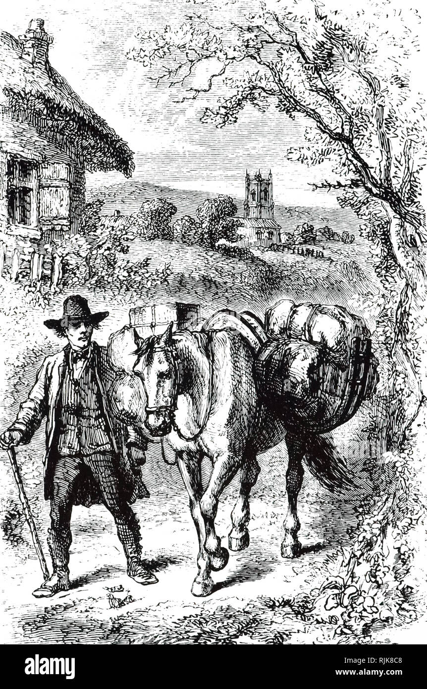 An engraving depicting a pack-horse carrying it's load on Devonshire ... An engraving depicting a pack-horse carrying it's load on Devonshire ...