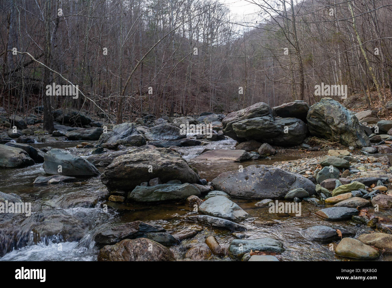 Water Flowing Around Rocks in the Moormans River at Sugar Hollow Stock ...