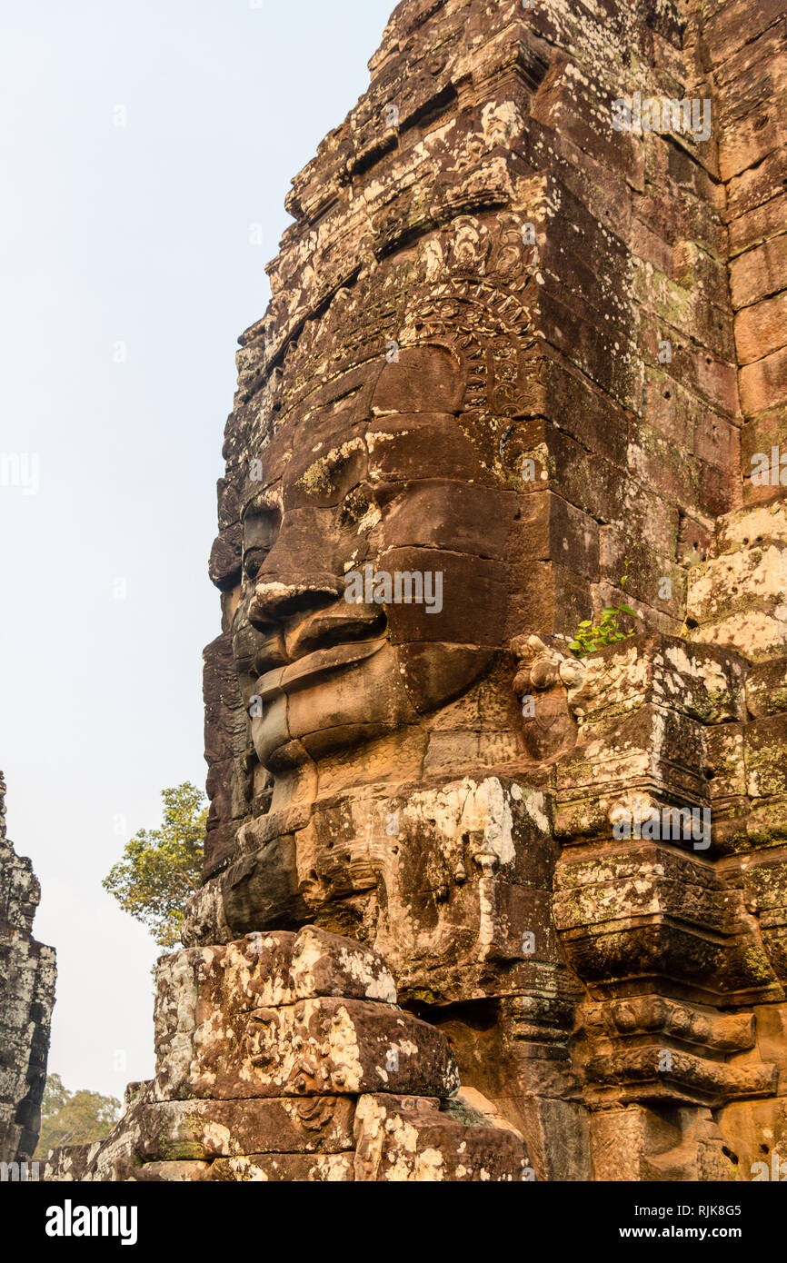 Carved stone giant face at Bayon temple , Angkor Wat, Siem Reap ...