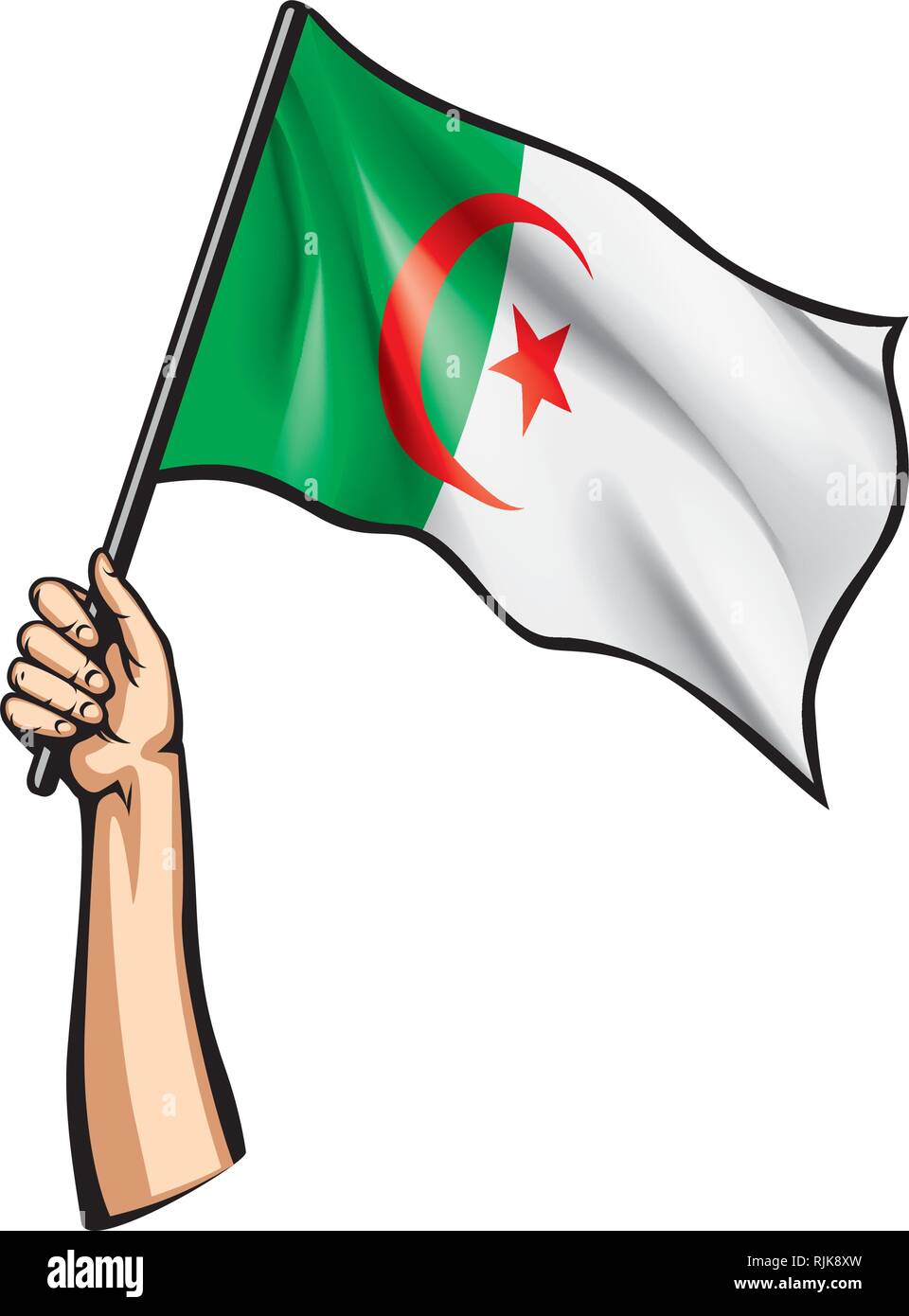 Algeria flag and hand on white background. Vector illustration Stock ...