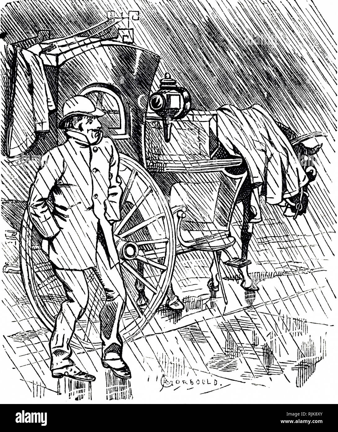 An engraving depicting an English Hackney coach waiting for his ...