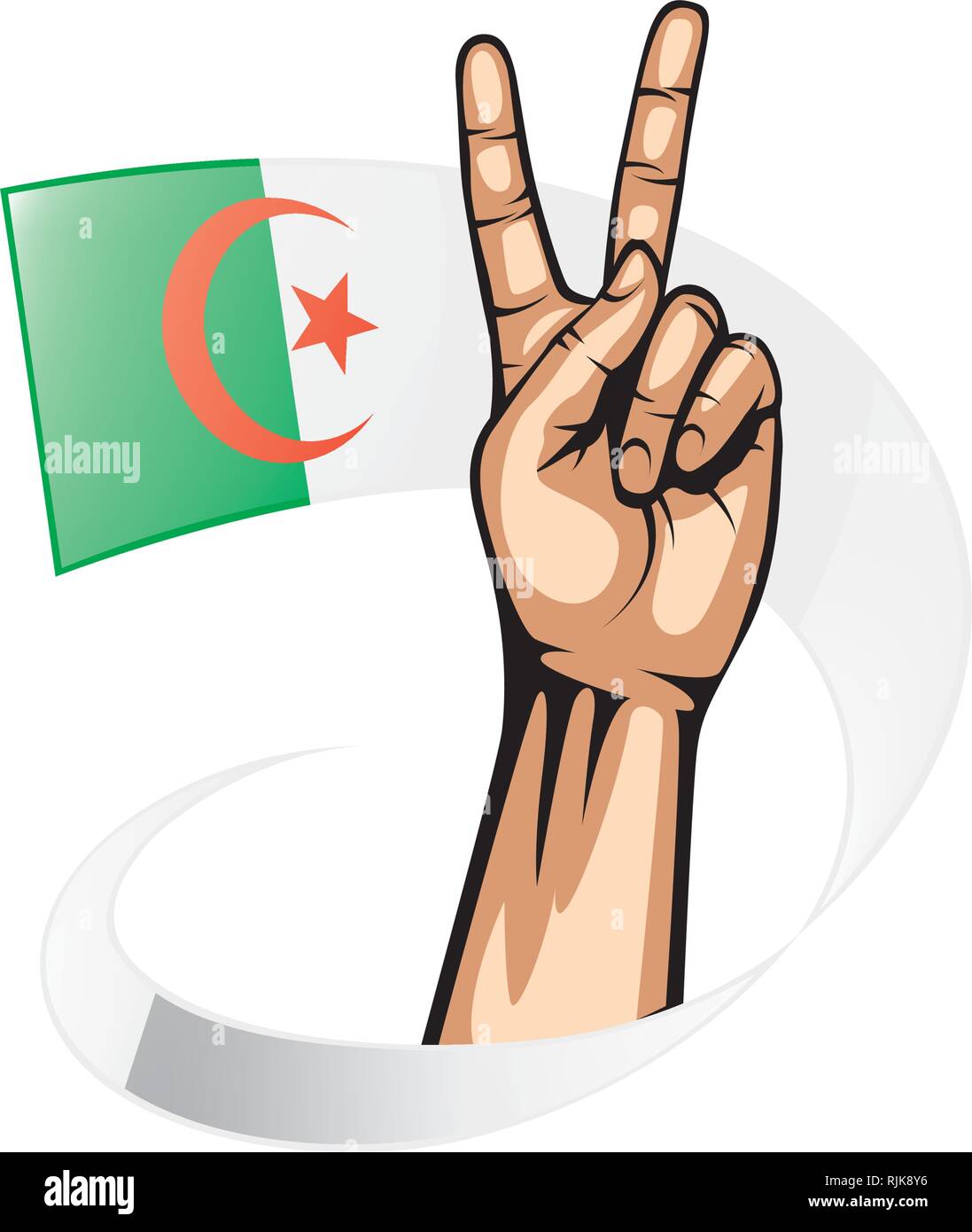 Algeria flag and hand on white background. Vector illustration Stock ...