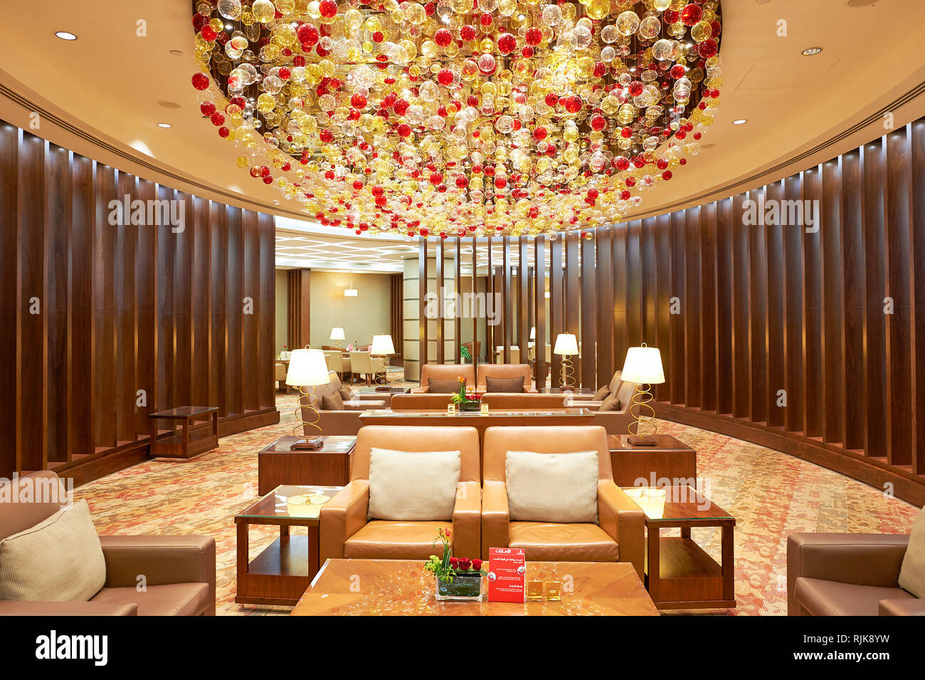 DUBAI, UAE - MARCH 31, 2015: interior of Emirates first class lounge ...