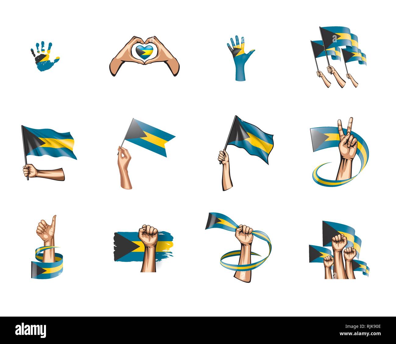 Bahamas flag and hand on white background. Vector illustration Stock ...