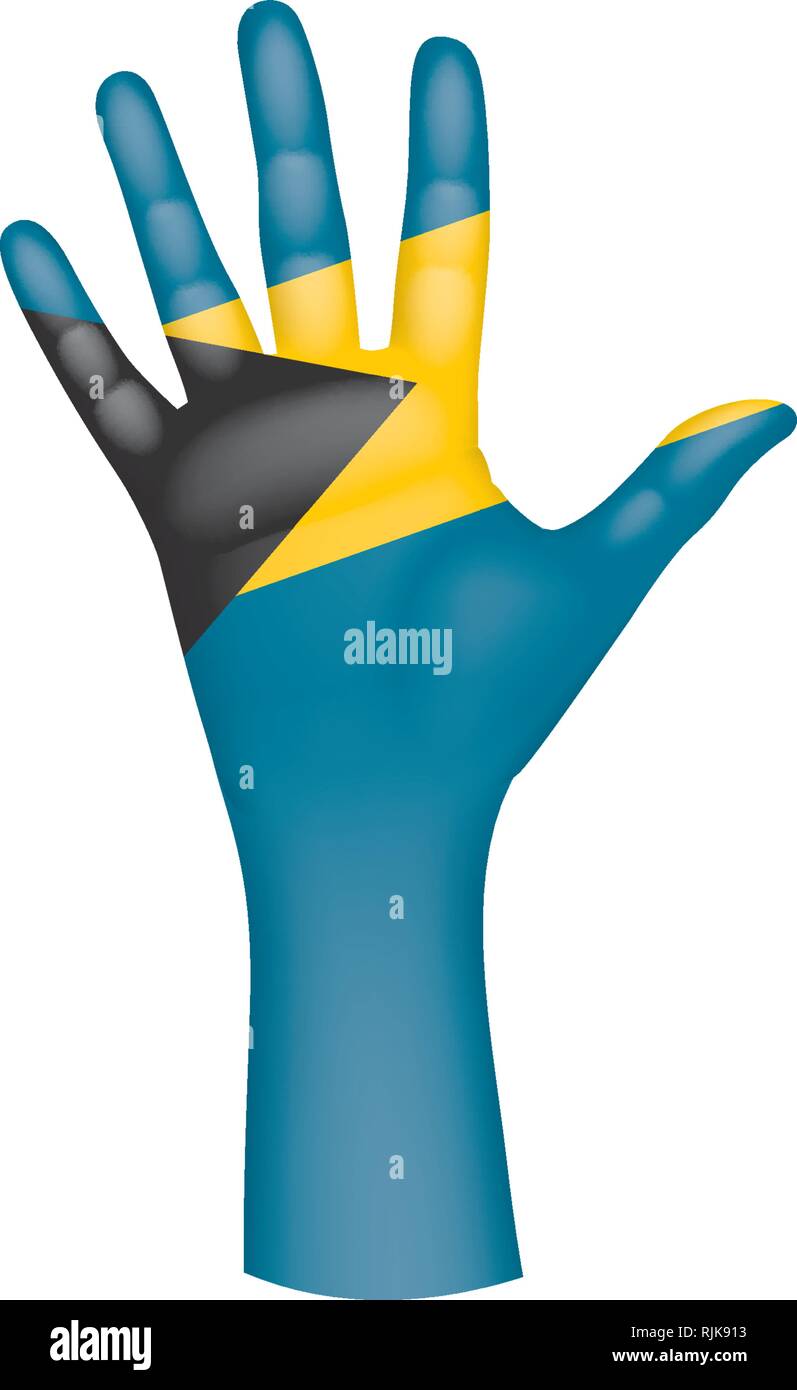 Bahamas flag and hand on white background. Vector illustration Stock ...