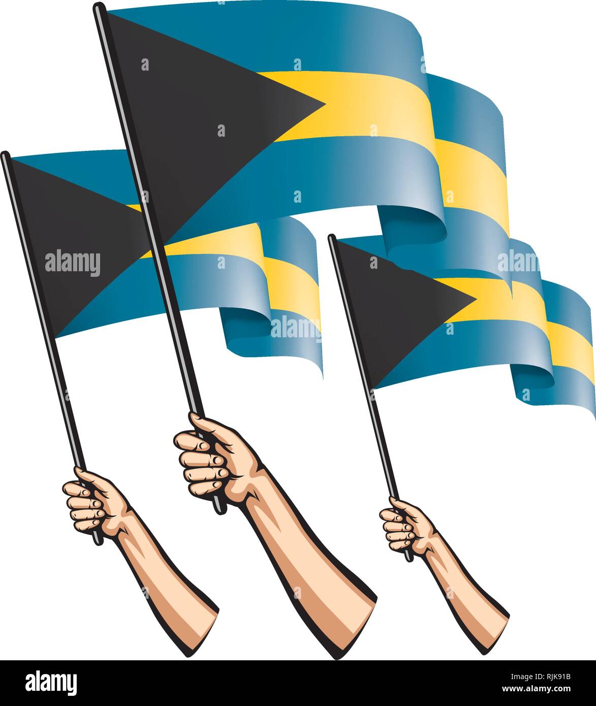 Bahamas flag and hand on white background. Vector illustration Stock ...