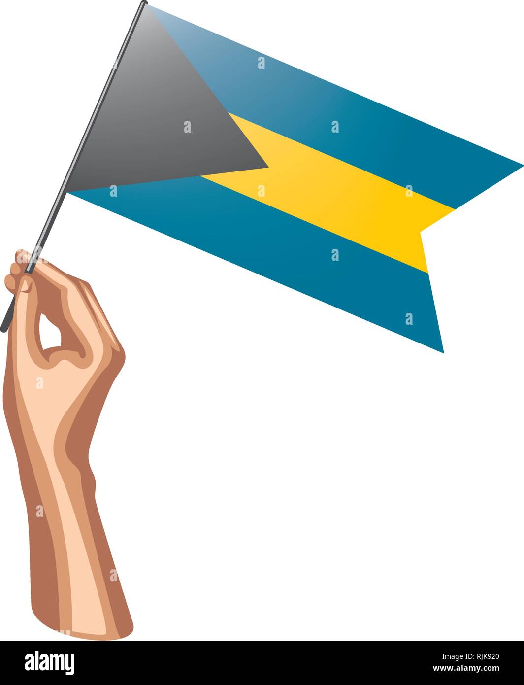 Bahamas flag and hand on white background. Vector illustration Stock ...