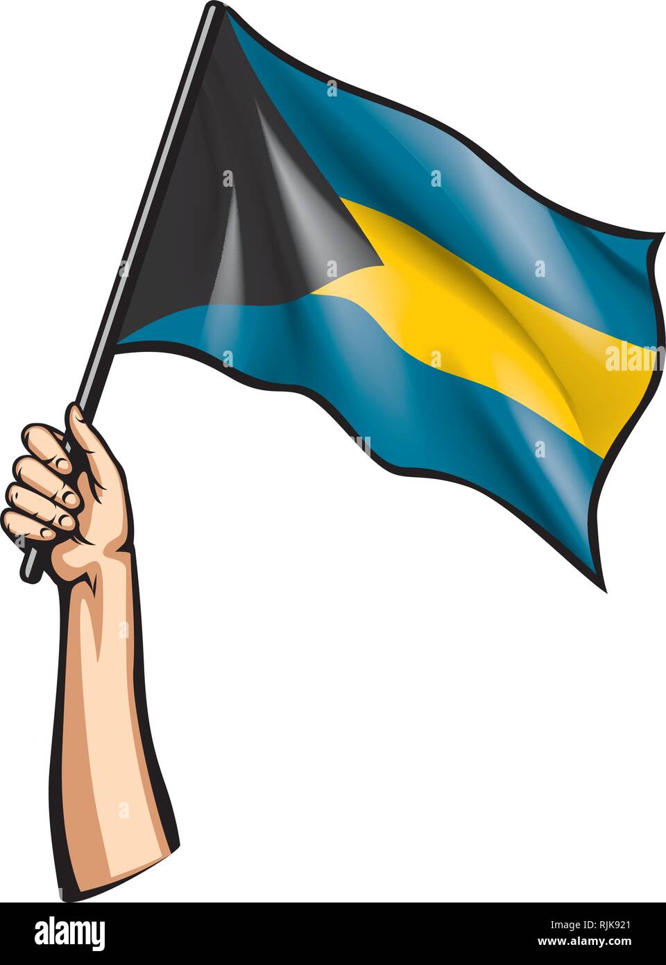 Bahamas flag and hand on white background. Vector illustration Stock ...