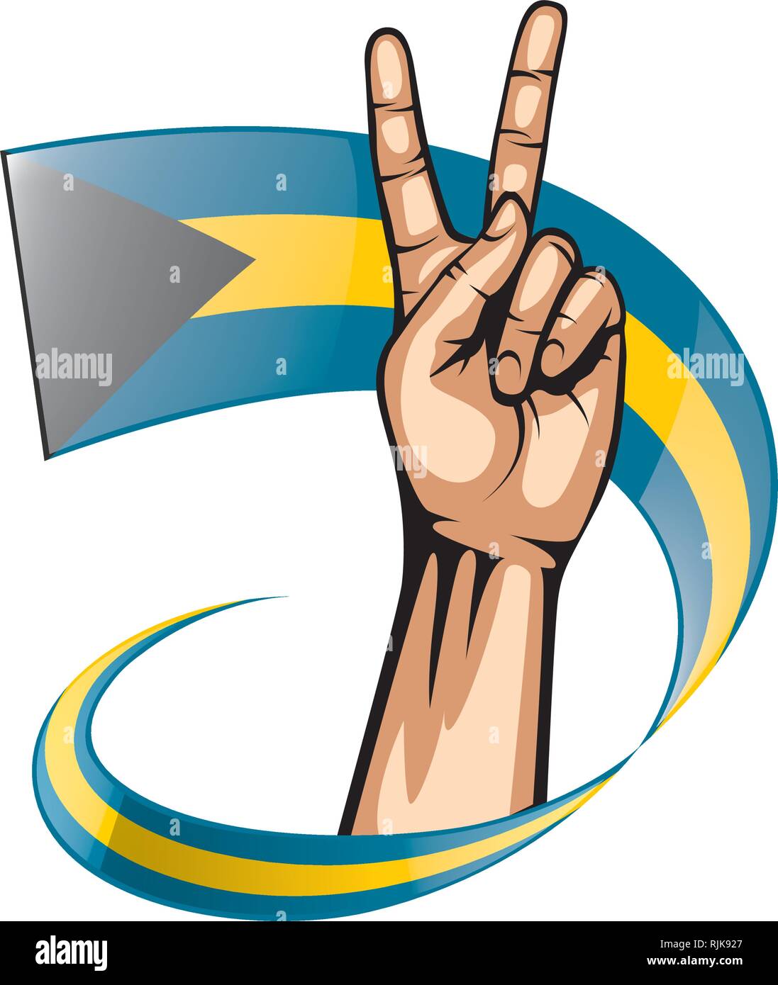 Bahamas flag and hand on white background. Vector illustration Stock ...