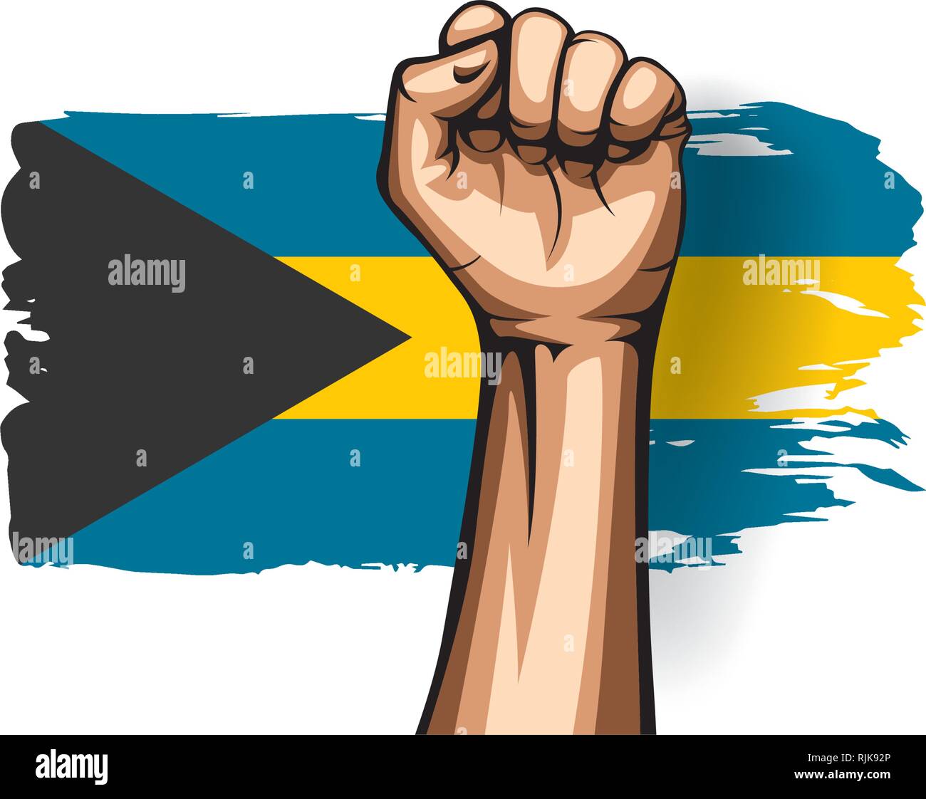 Bahamas flag and hand on white background. Vector illustration Stock ...
