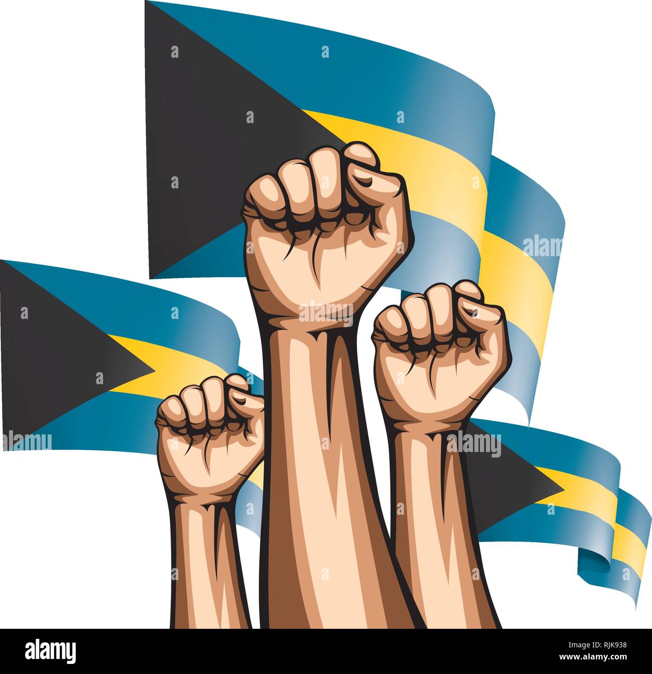 Bahamas flag and hand on white background. Vector illustration Stock ...