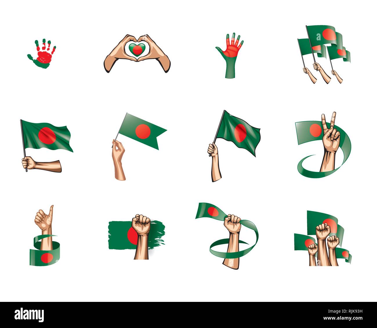 Bangladesh flag and hand on white background. Vector illustration Stock ...