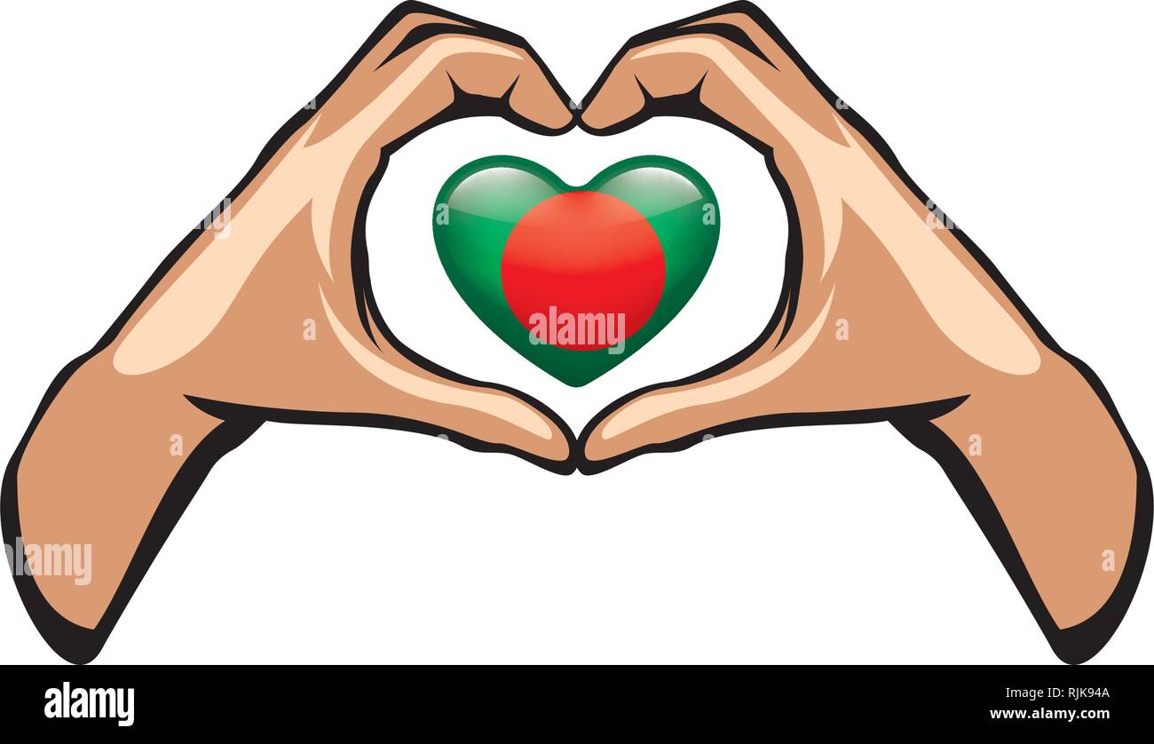 Bangladesh flag and hand on white background. Vector illustration Stock ...