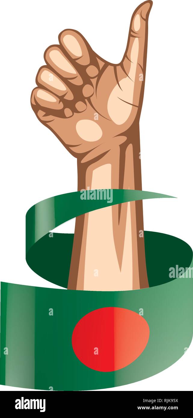 Bangladesh flag and hand on white background. Vector illustration Stock ...