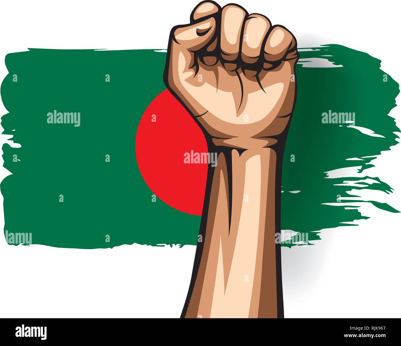 Bangladesh flag and hand on white background. Vector illustration Stock ...