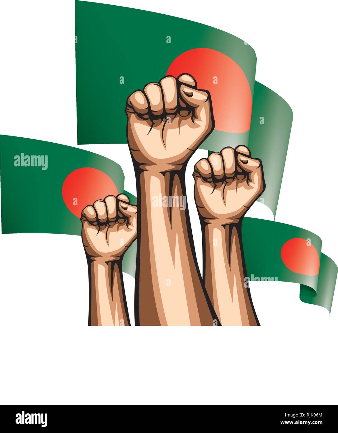 Bangladesh flag and hand on white background. Vector illustration Stock ...