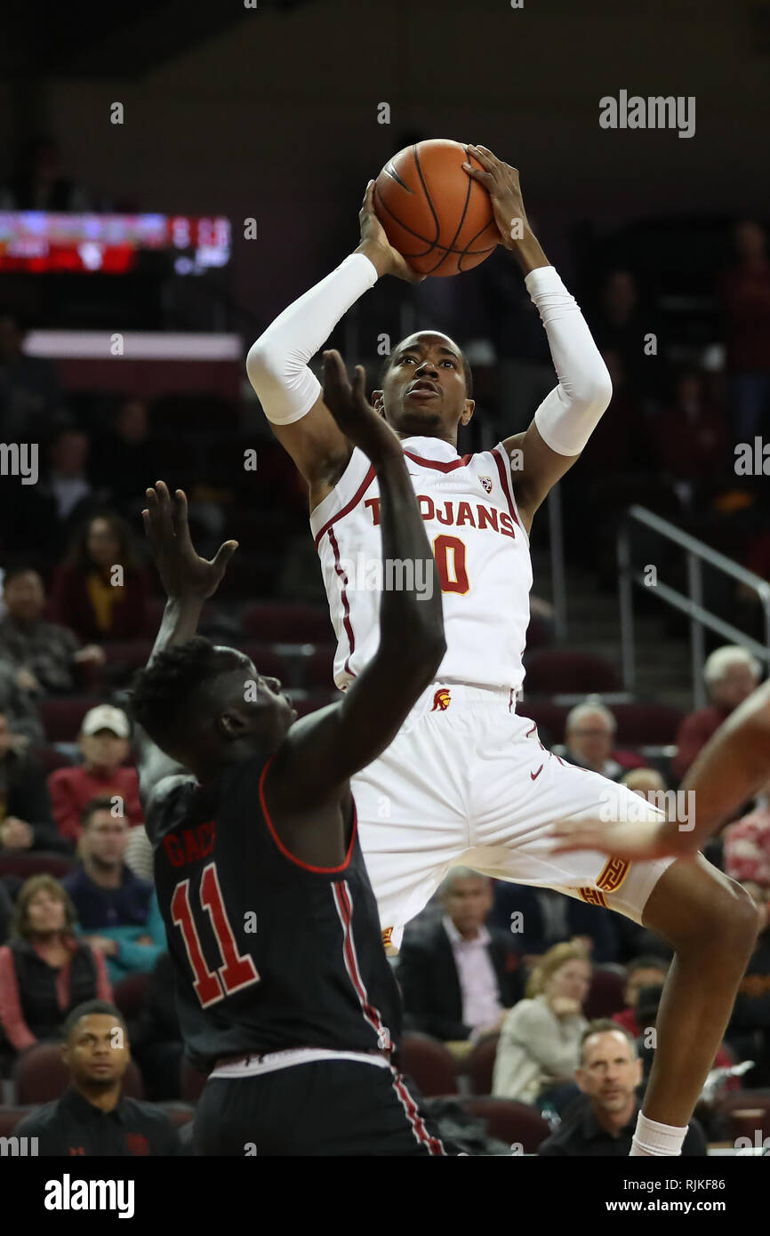February 6, 2019: USC Trojans guard Shaqquan Aaron (0) attempts a jump ...