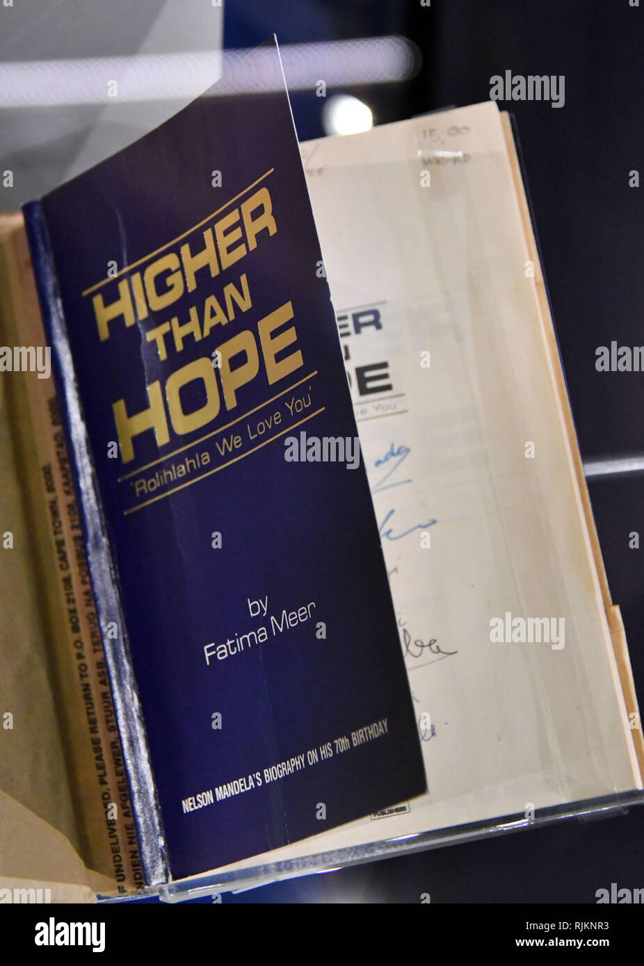 London, UK. 7th Feb 2019. Nelson Mandela's copy of Higher Than Hope ...