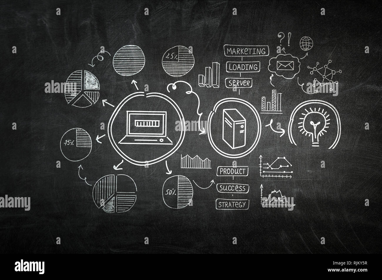 Concrete wall with strategy sketches for success achieving Stock Photo ...