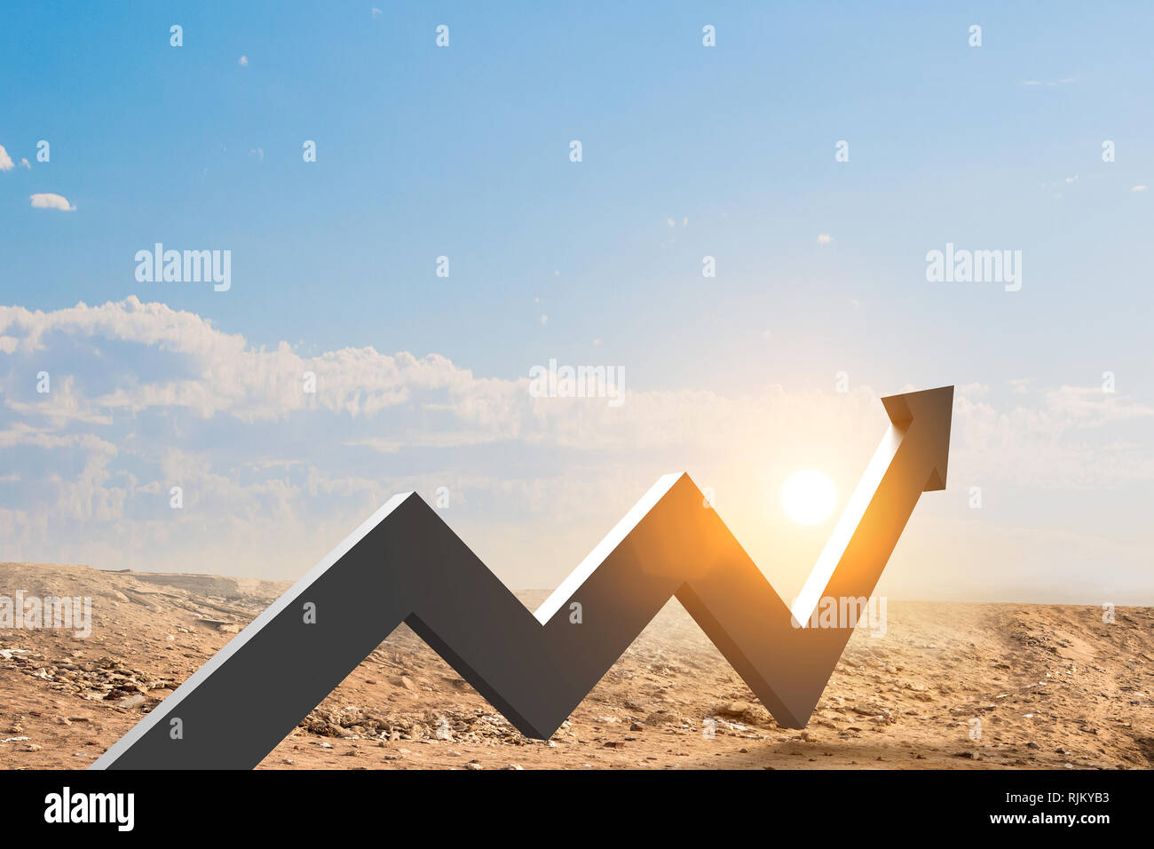 One big arrow outdoor as symbol of growth and progress. Mixed media ...