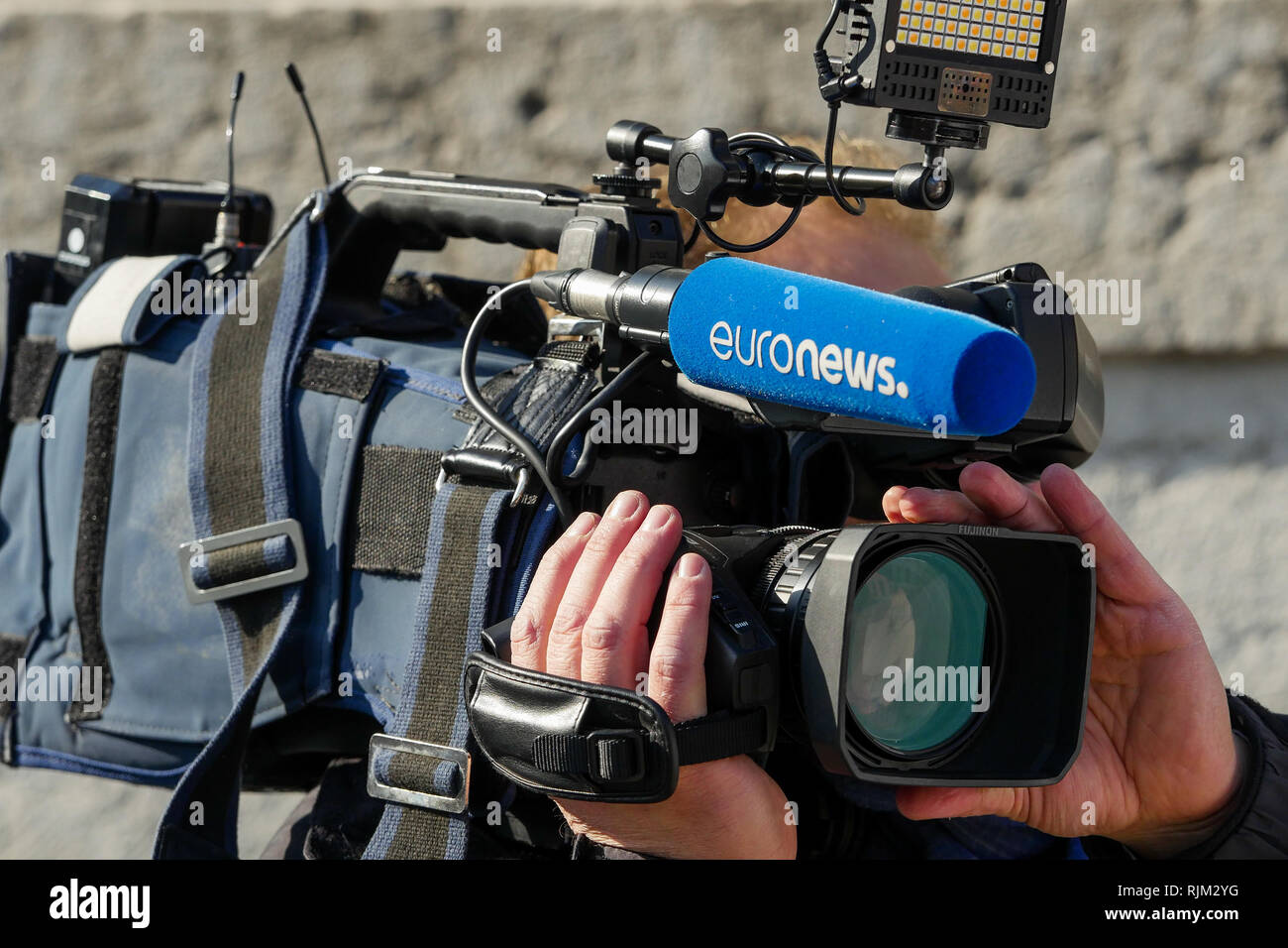 Euronews TV reporter, Lyon, France Stock Photo - Alamy