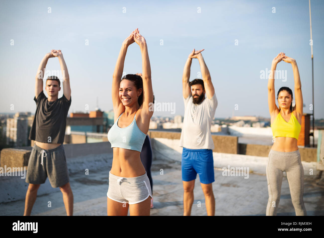 Fitness, sport, friendship and healthy lifestyle concept . Group of ...