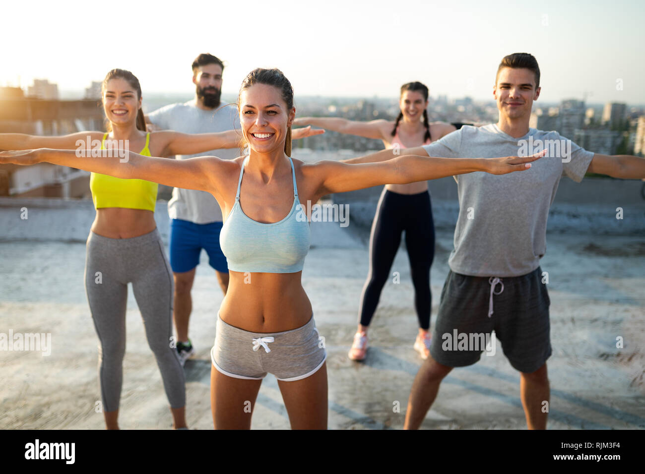 Fitness Sport Friendship And Healthy Lifestyle Concept Group Of