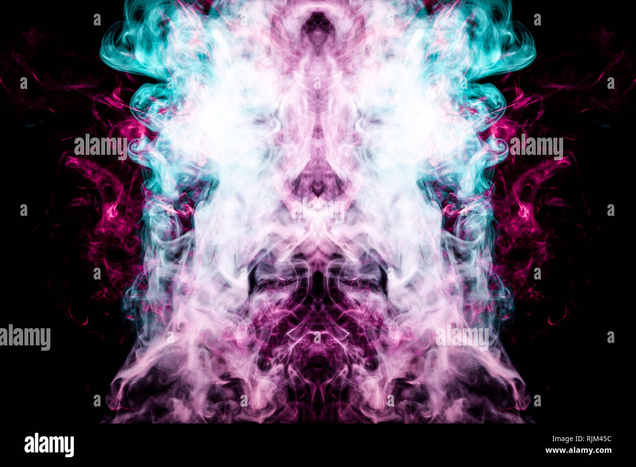 Thick colorful smoke of blue and pink in the form of a skull, monster ...