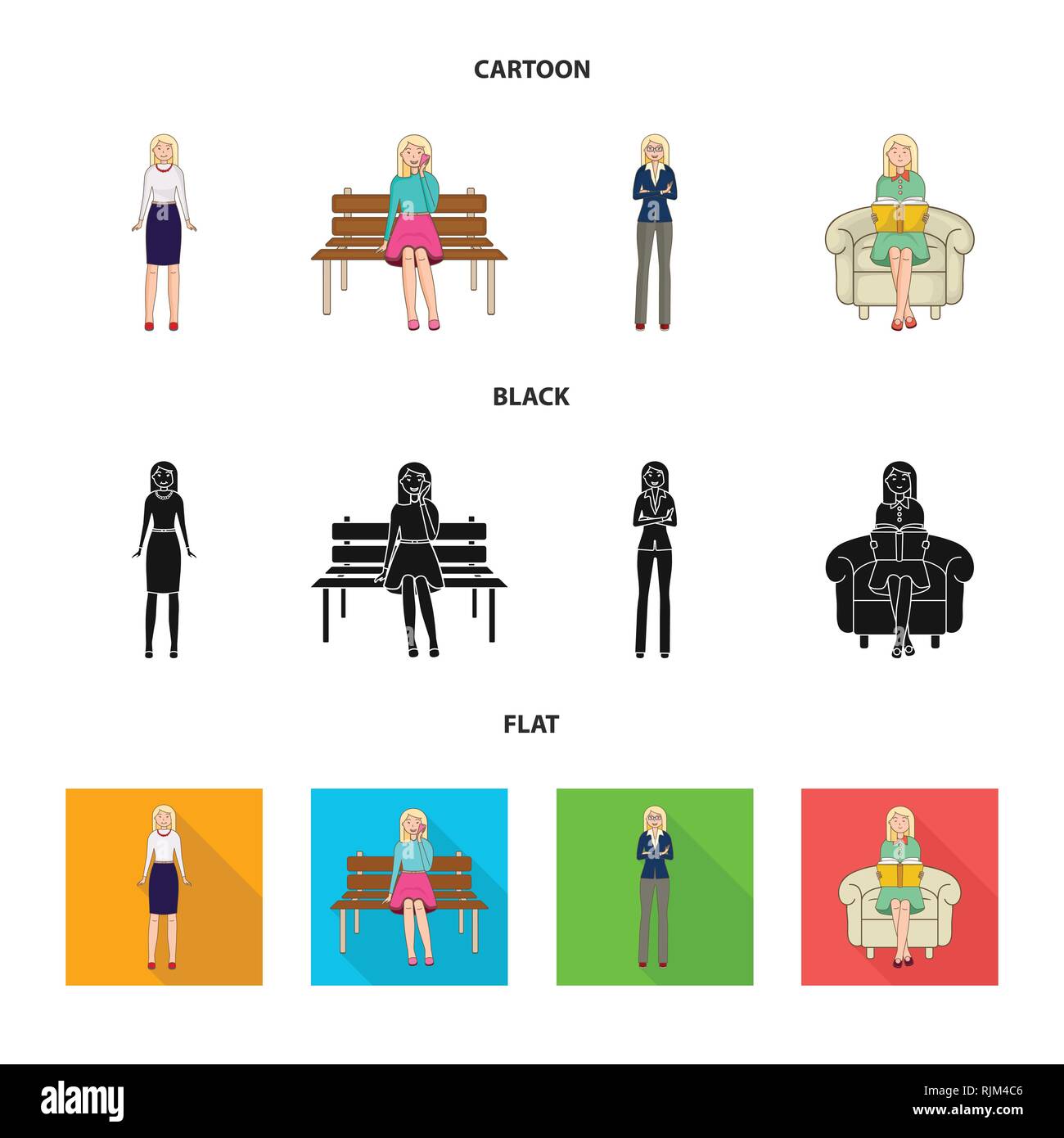 Vector design of posture and mood icon. Set of posture and female ...