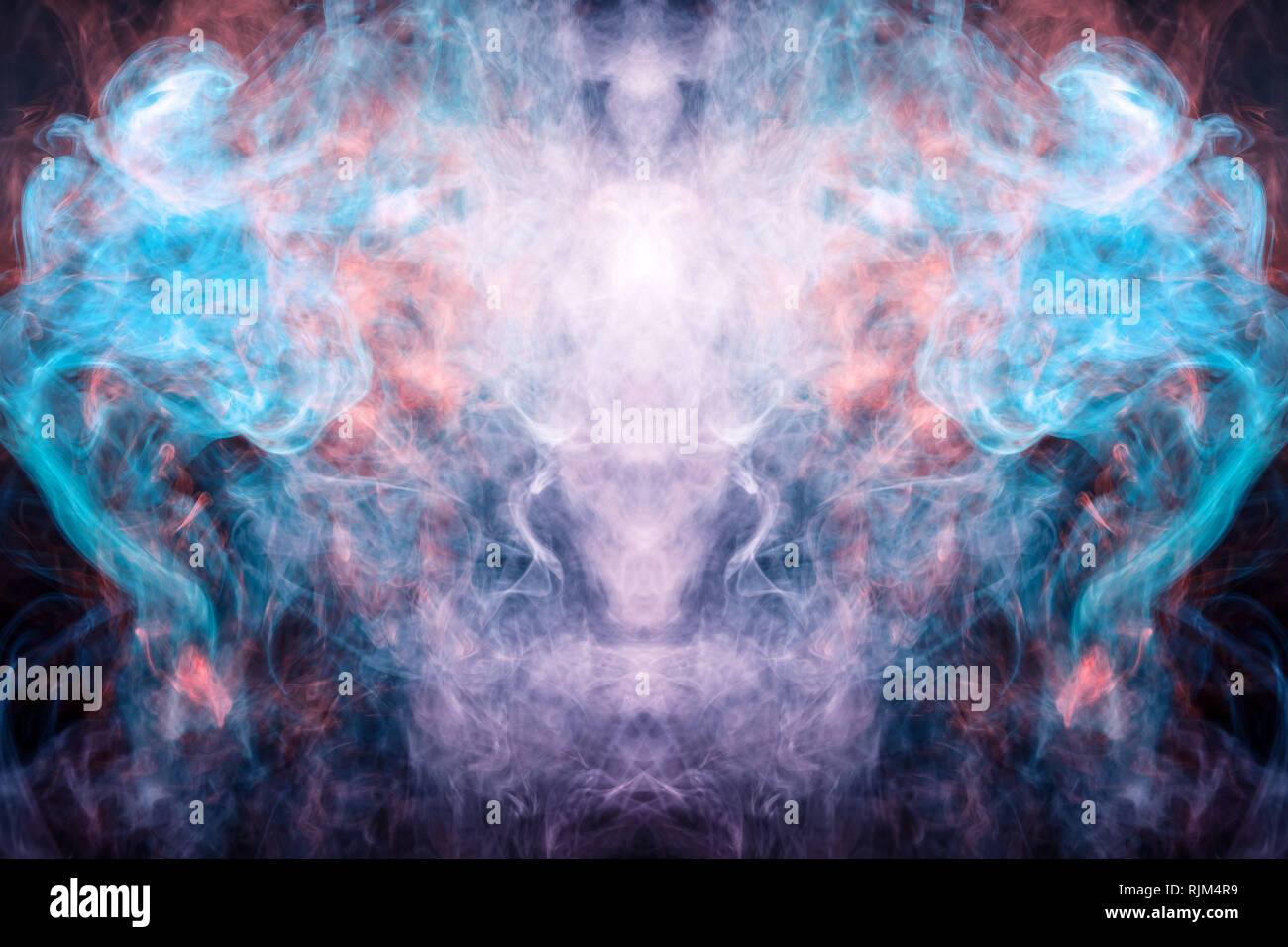 Thick colorful smoke of red and green in the form of a skull, monster ...