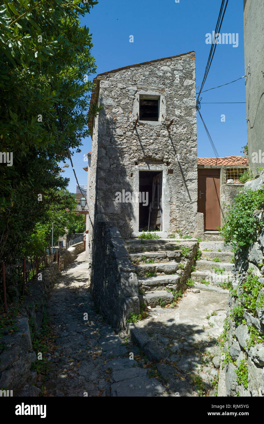 The streets of Beli a medieval village on the island of Cres, Croatia ...