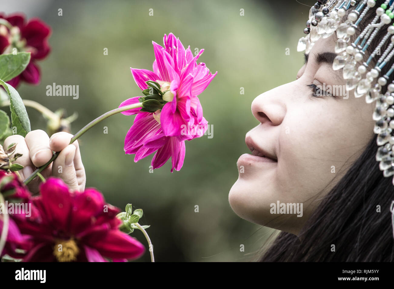 Women smell flower hi-res stock photography and images - Alamy