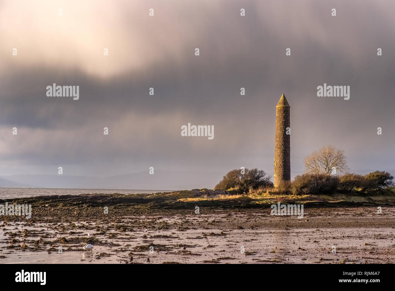 Largs foreshore looking past the Pencil Monument there to commemorate ...
