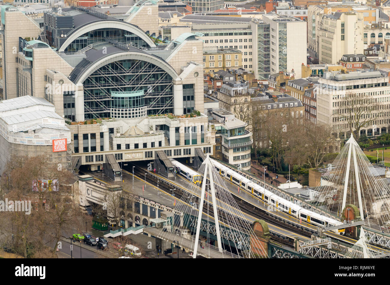 Aerial view of Charing Cross and Embankment stations from the Coca Cola ...